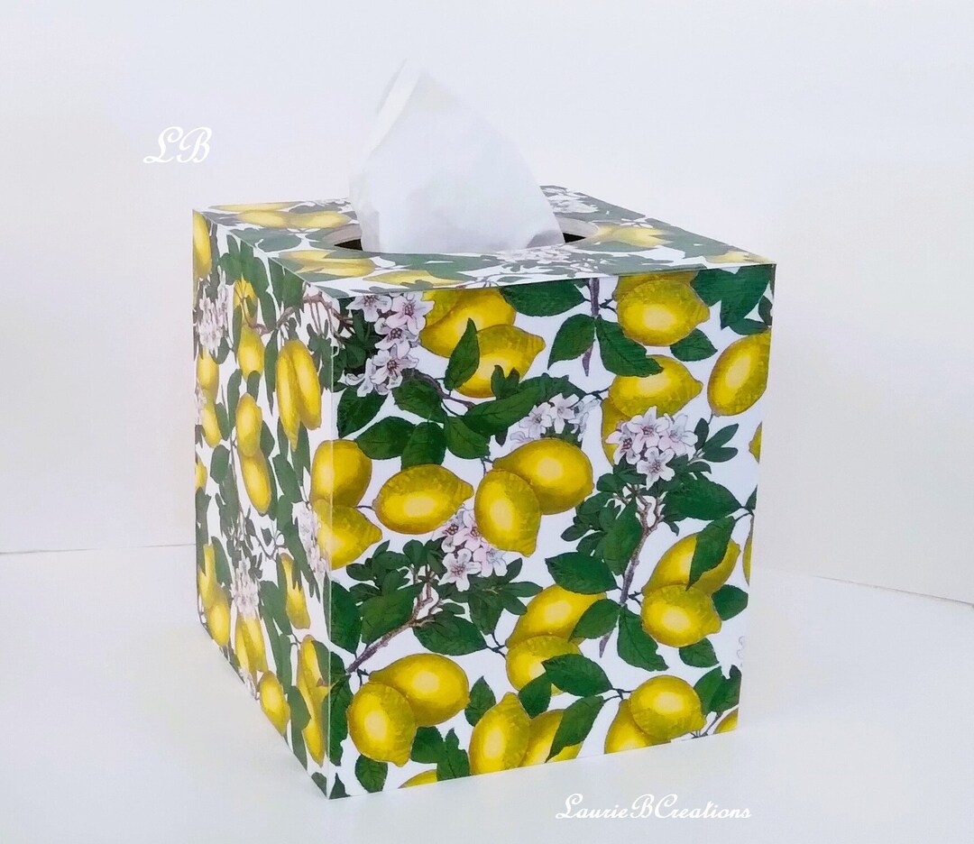 LEMON TISSUE BOX Cover Decoupage With Lemons, Leaves and Blooms on ...