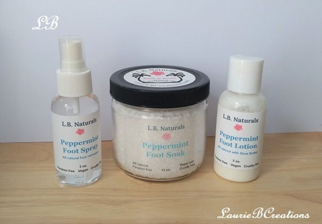 NATURAL PEPPERMINT GIFT Set W/ Foot Soak, Refresher Spray, Lotion and ...