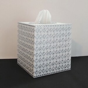BLING TISSUE BOX Cover- White W/sparkling Jeweled Rhinestones ...