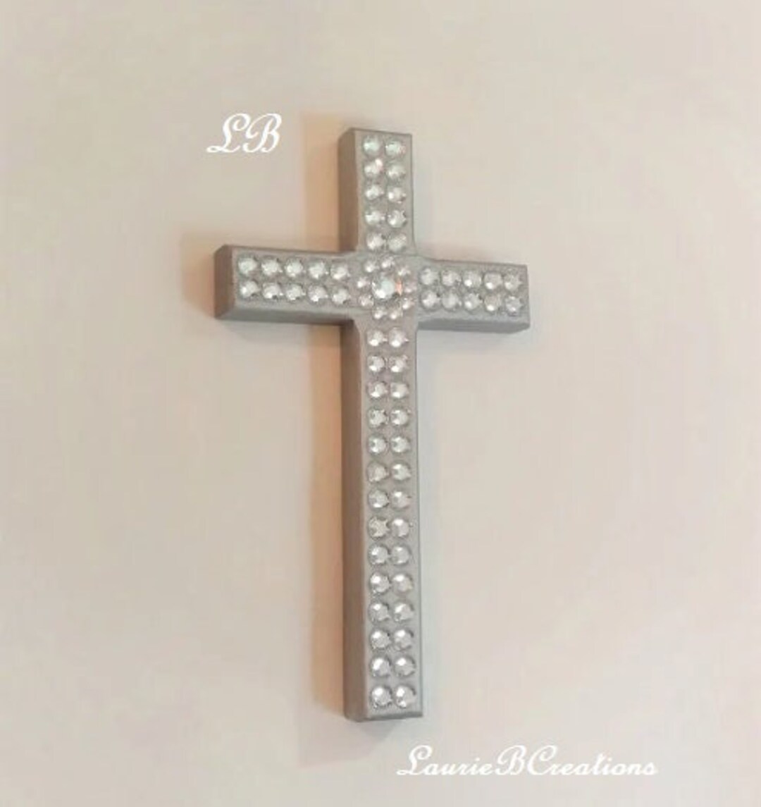 RHINESTONE BLING CROSS Handpainted Wall Cross in Silver or a Variety of ...