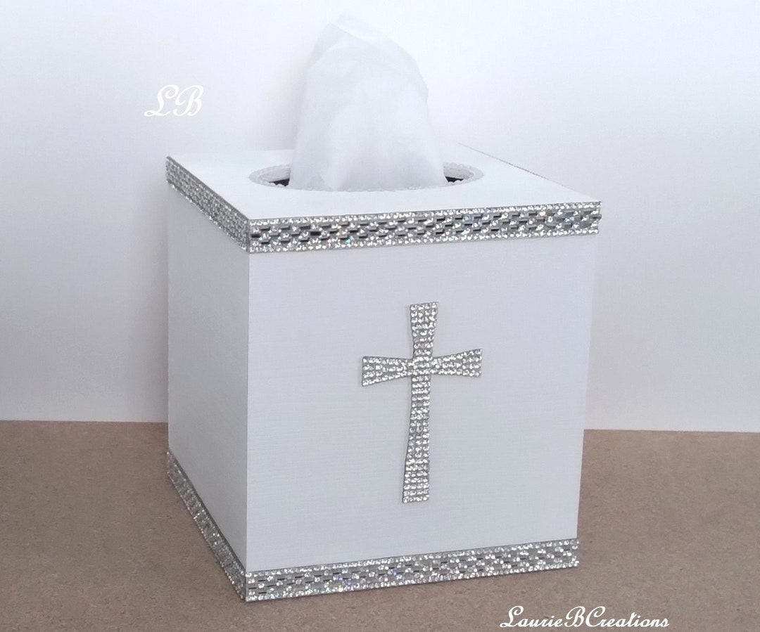 BLING CROSS TISSUE Box Cover - Handpainted White or a Variety of Colors ...