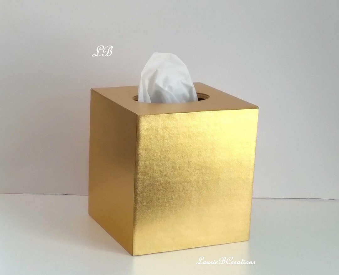 METALLIC GOLD TISSUE Box Cover Smooth Vinyl Square Tissue Holder, Faux ...