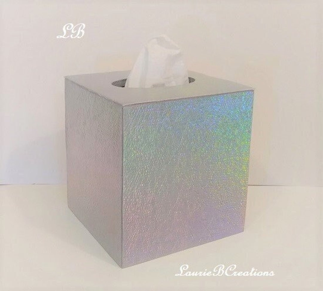 IRIDESCENT SILVER TISSUE Box Cover-textured Vinyl Tissue Holder Faux ...