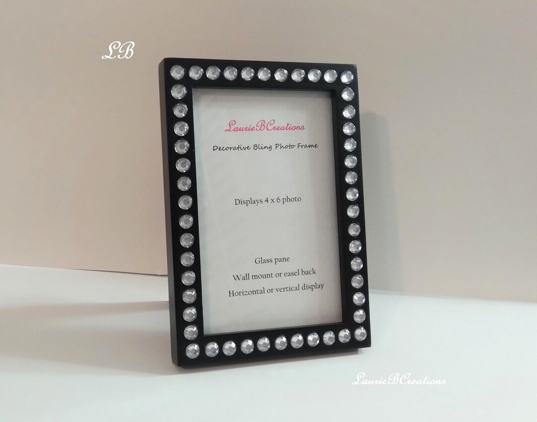 BLING PICTURE FRAME - Black or White With Clear Rhinestones - for 4 X 6 ...