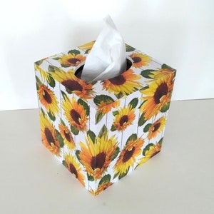 SUNFLOWER TISSUE BOX Cover Decoupage Sunflowers on White Wood ...