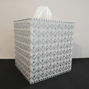 BLING TISSUE BOX Cover- White W/sparkling Jeweled Rhinestones ...