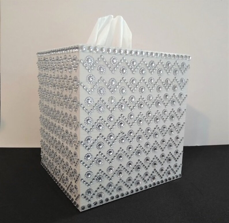 BLING TISSUE BOX Cover White W/sparkling Jeweled Rhinestone - Etsy