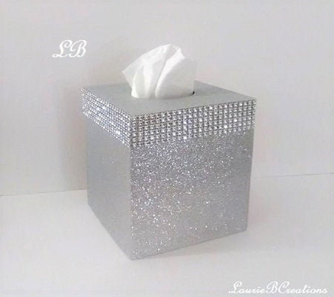 SILVER GLITTER & DIAMOND Wrap Tissue Box Cover-fine - Etsy