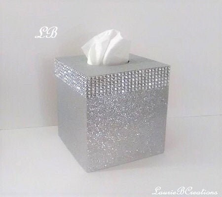 SILVER GLITTER & DIAMOND Wrap Tissue Box Cover-fine - Etsy
