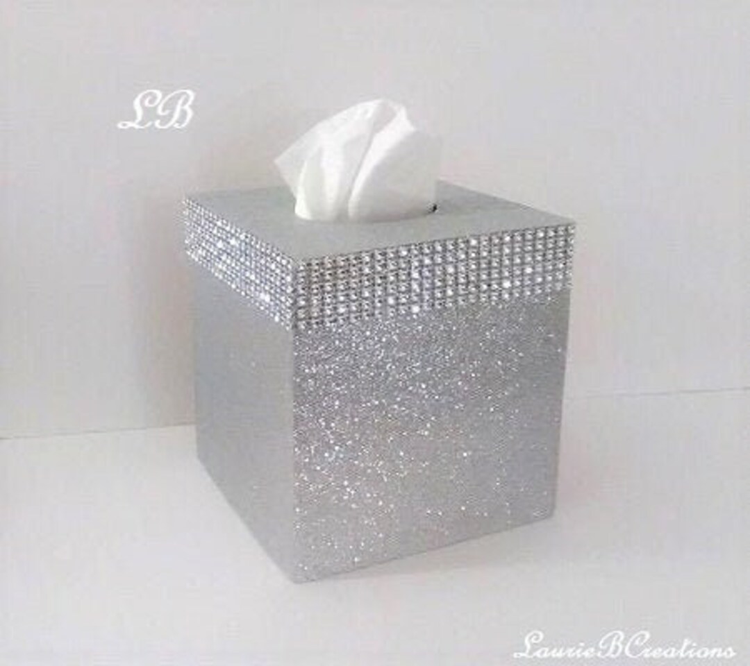 SILVER GLITTER & DIAMOND Wrap Tissue Box Cover-fine Glitter-w/silver ...