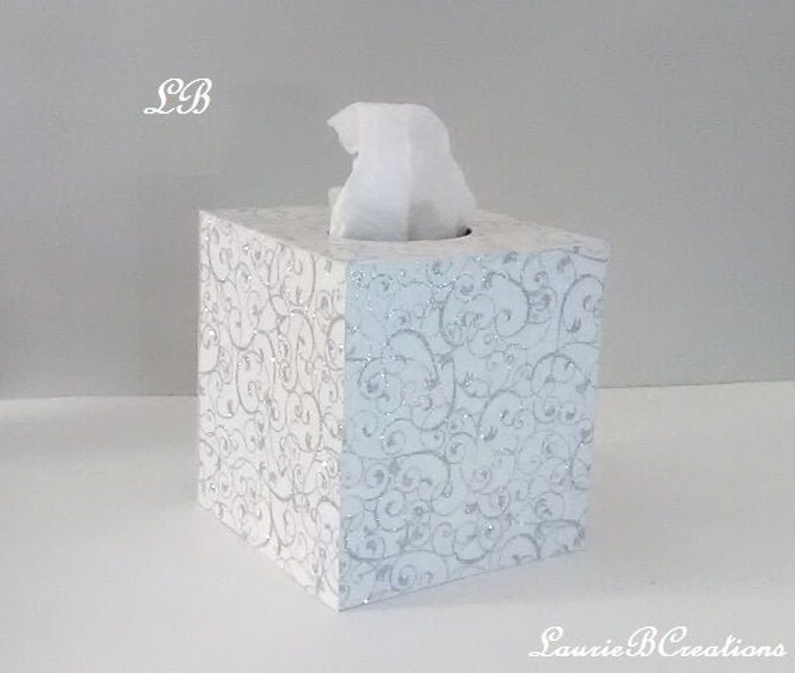 WHITE & SILVER SWIRL Tissue Box Cover-white W/sparkling Silver - Etsy