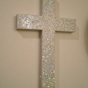 SILVER GLITTER Wall Cross- Decorative, Super Sparkling Octagon/prisma ...