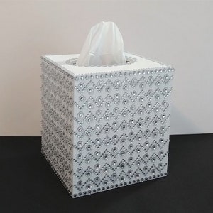 BLING TISSUE BOX Cover- White W/sparkling Jeweled Rhinestones ...