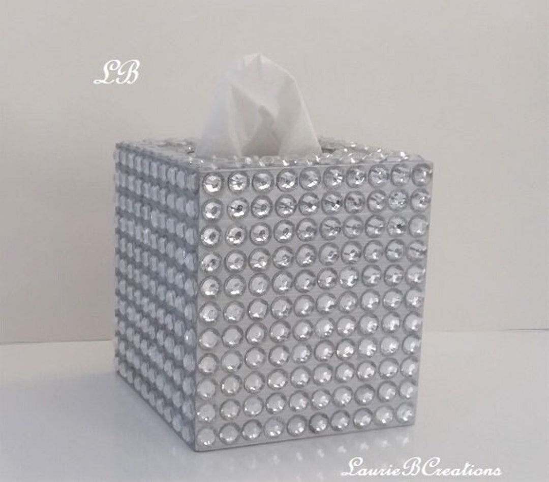 RHINESTONE BLING TISSUE Box Cover Handpainted in Silver or Variety of ...