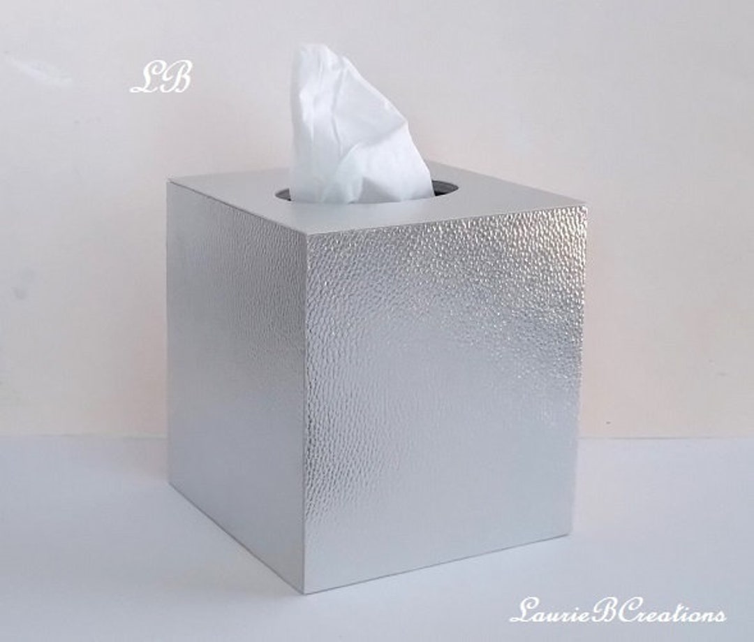 METALLIC SILVER TISSUE Box Cover Lychee Textured Vinyl Square Tissue ...