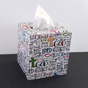 INSPIRATIONAL TISSUE BOX Cover - Words of Faith and Scripture Square ...