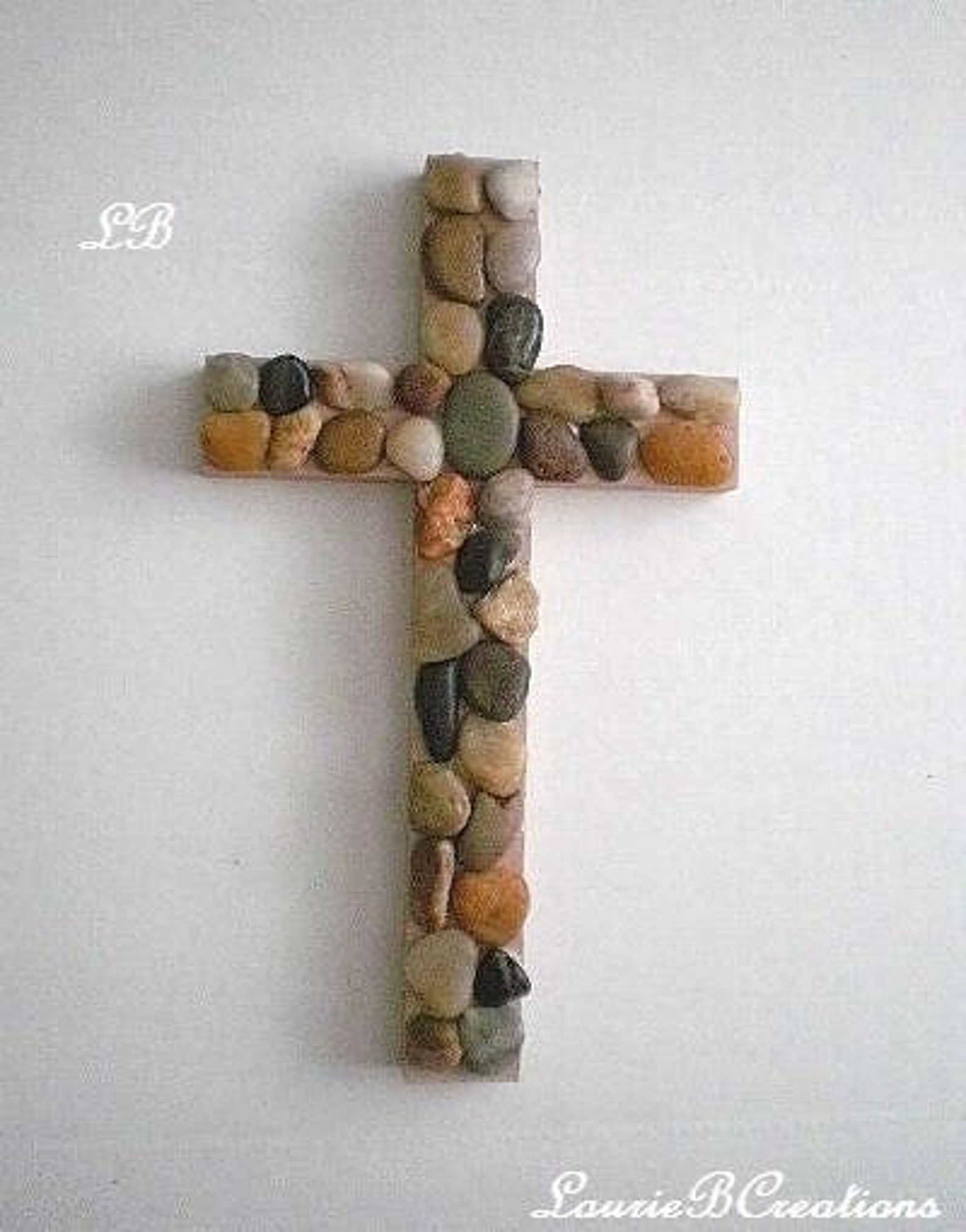 RIVER ROCK Wall Cross Hand Painted Beige Wood Cross W/ River - Etsy