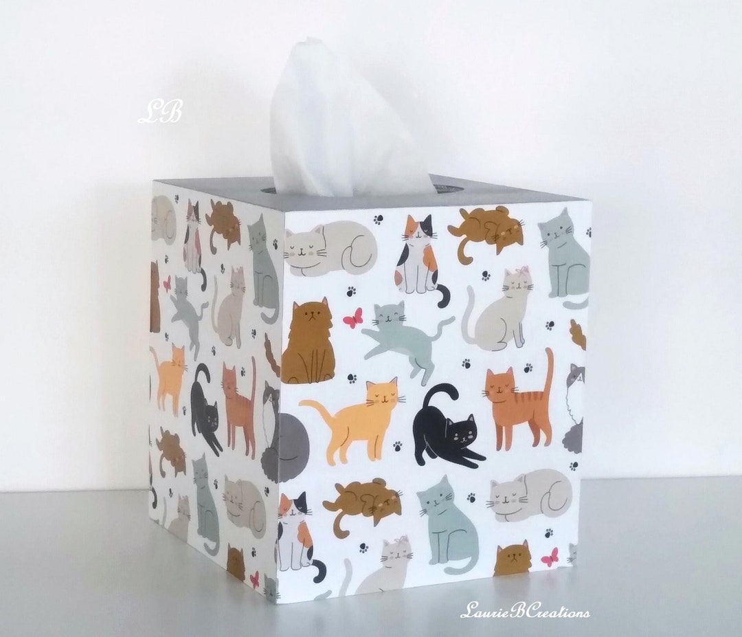 CAT TISSUE BOX Cover - Decoupage Square Tissue Holder W/multi Color ...