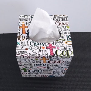 INSPIRATIONAL TISSUE BOX Cover - Words of Faith and Scripture Square ...