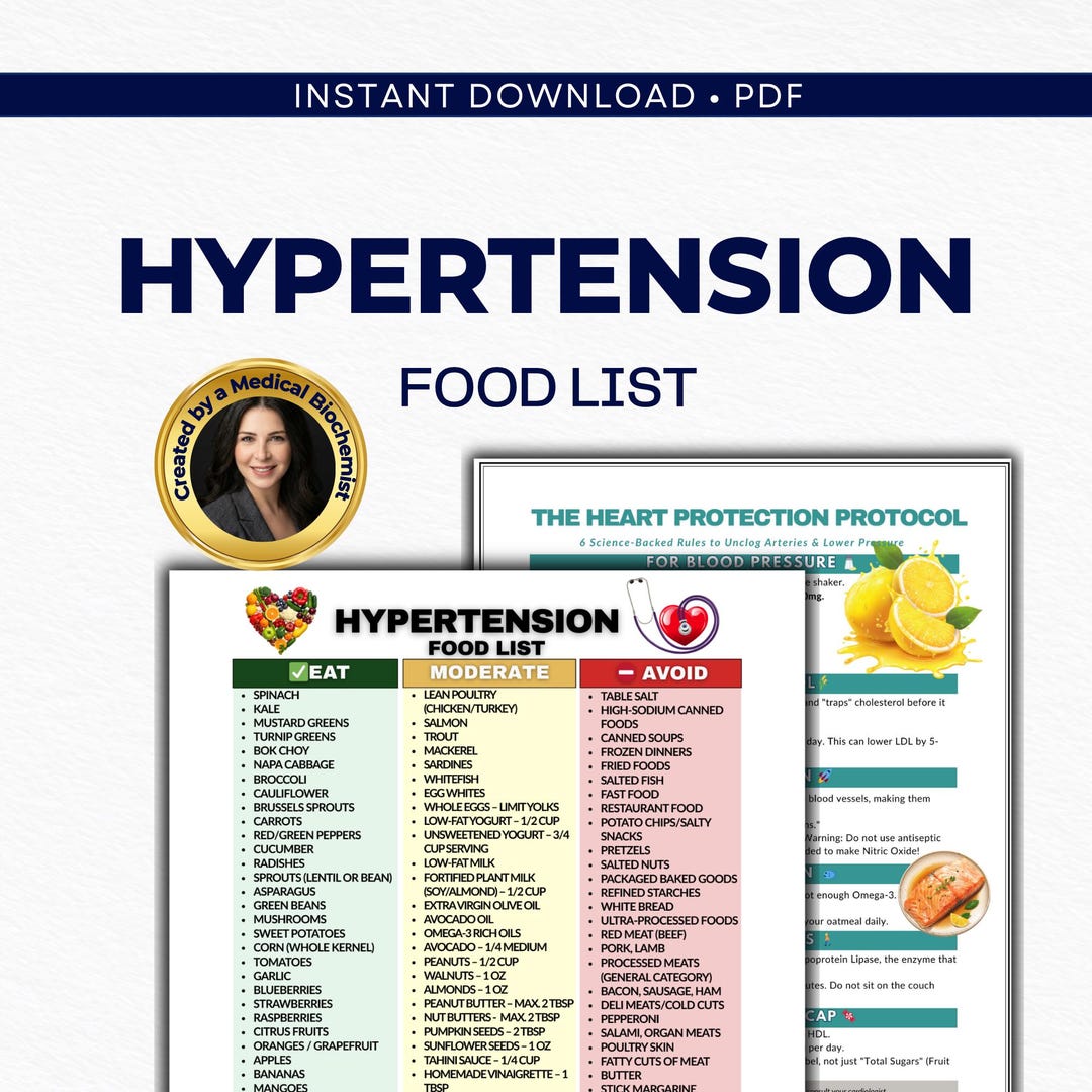 Hypertension Food List PDF – DASH Diet Guide, Blood Pressure Log, Low ...