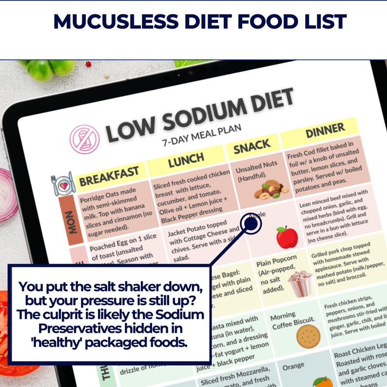 Low Sodium 7 Day Meal Plan – No Salt Diet List PDF, Heart Healthy ...