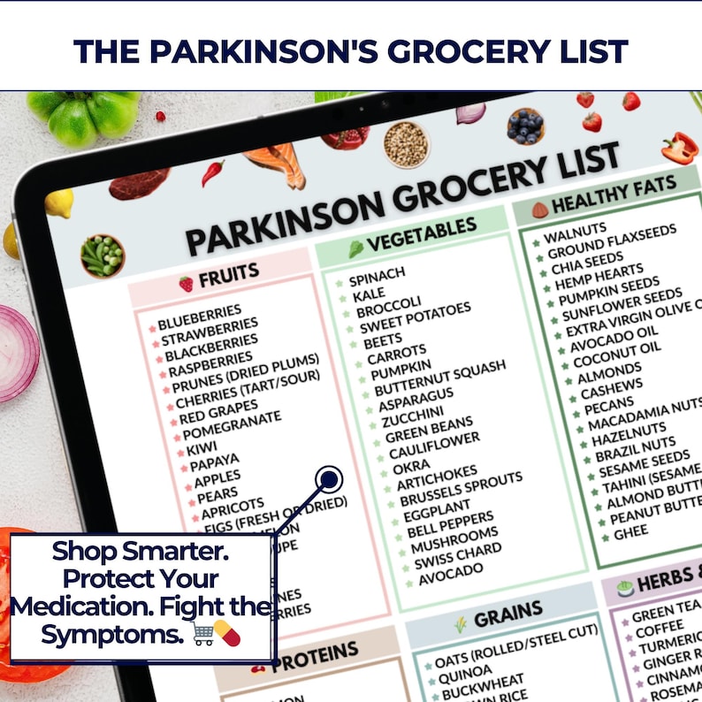 Parkinson Diet Grocery List PDF – Levodopa Friendly Meal Guide, Brain ...