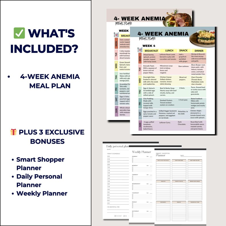 Anemia Meal Plan & Iron Rich Diet PDF – High Absorption Food List, Heme ...