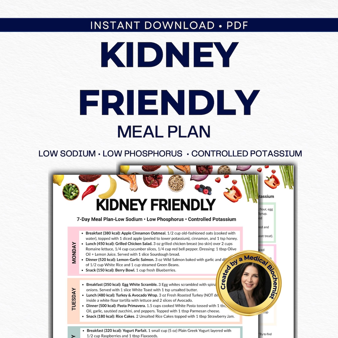 7-day Kidney Friendly Meal Plan, Low Sodium, Phosphorus Diet (PDF ...