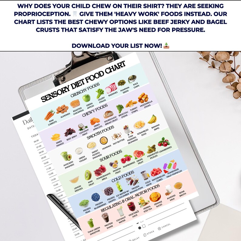Sensory Diet Food Chart Printable PDF, Autism Sensory Tools ...