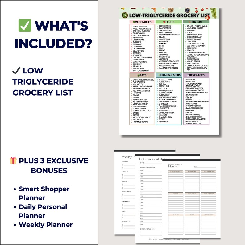 Low Triglyceride Grocery List, Heart Healthy Diet, Cholesterol Guide ...