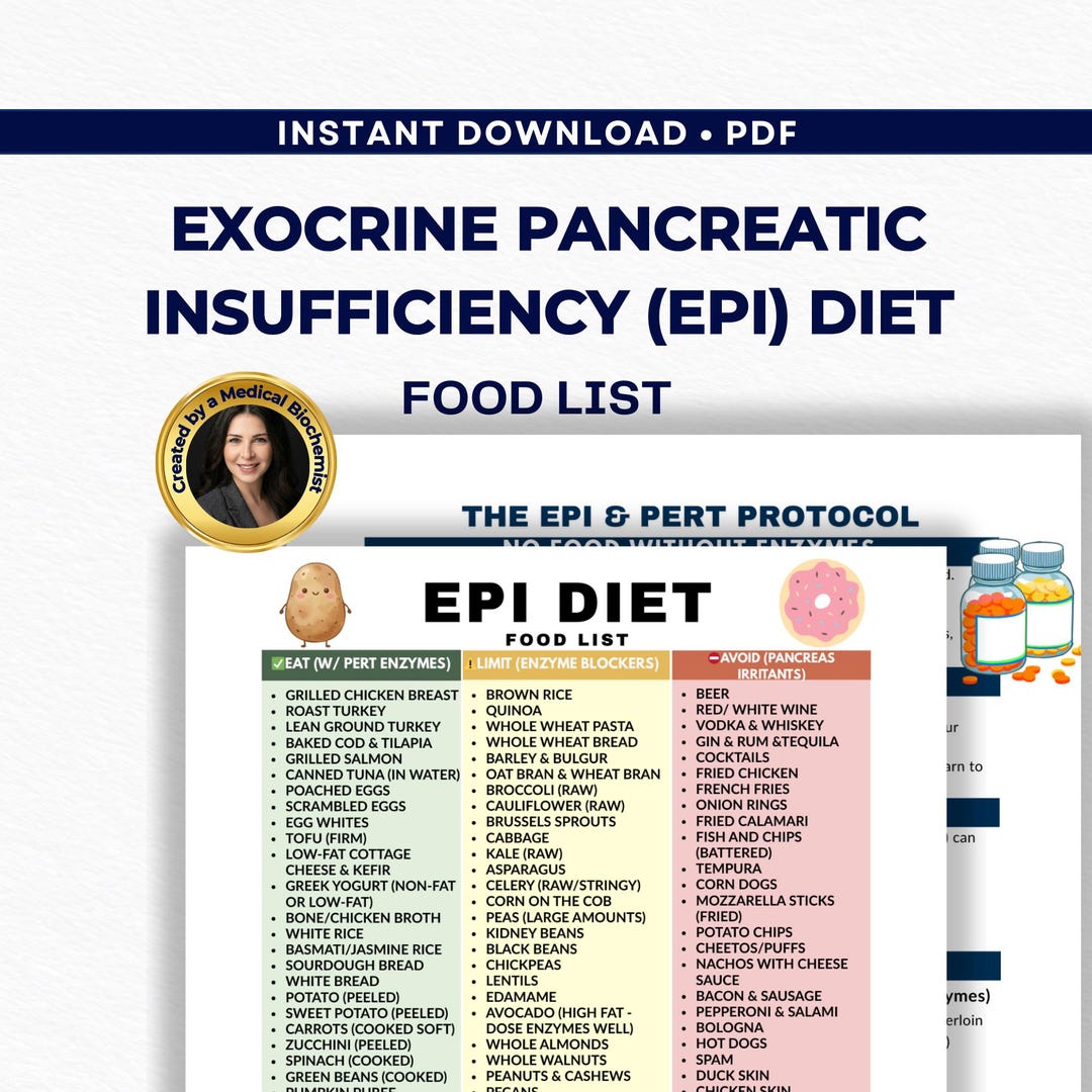 Exocrine Pancreatic Insufficiency (EPI) Diet Food List PDF – Pancreatic ...