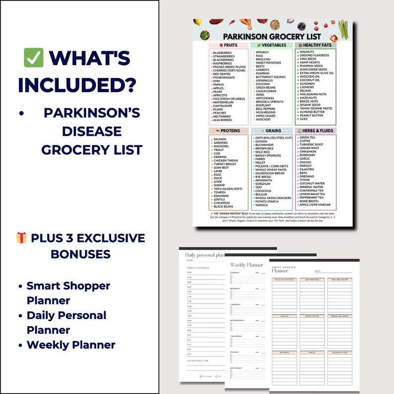 Parkinson Diet Grocery List PDF – Levodopa Friendly Meal Guide, Brain ...