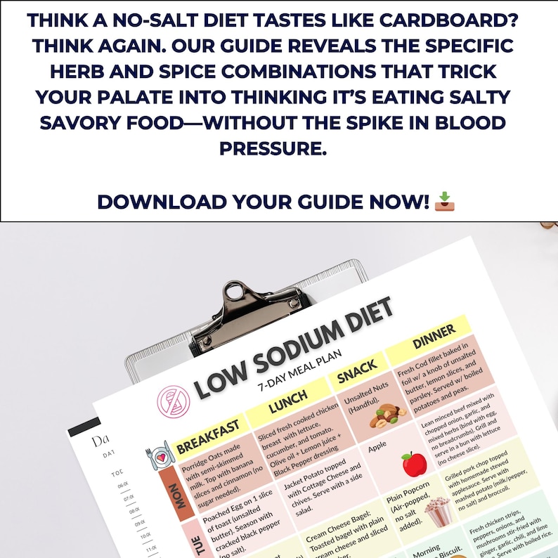 Low Sodium 7 Day Meal Plan – No Salt Diet List PDF, Heart Healthy ...