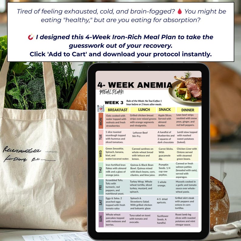 Anemia Meal Plan & Iron Rich Diet PDF – High Absorption Food List, Heme ...