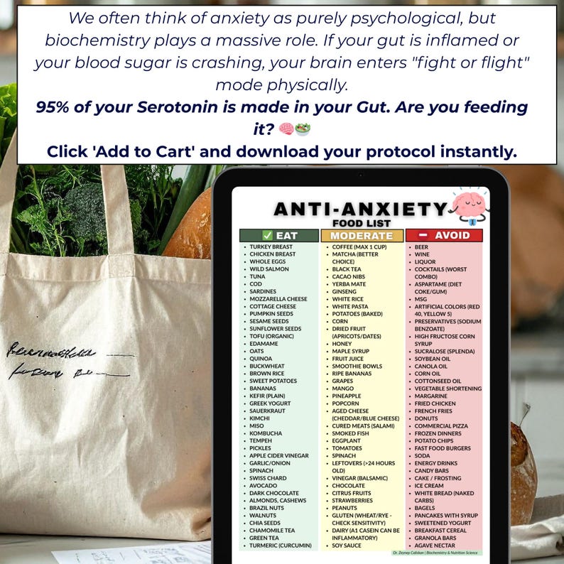 Anti-anxiety Food List PDF – Gut Brain Axis Diet, Serotonin Boost Guide ...