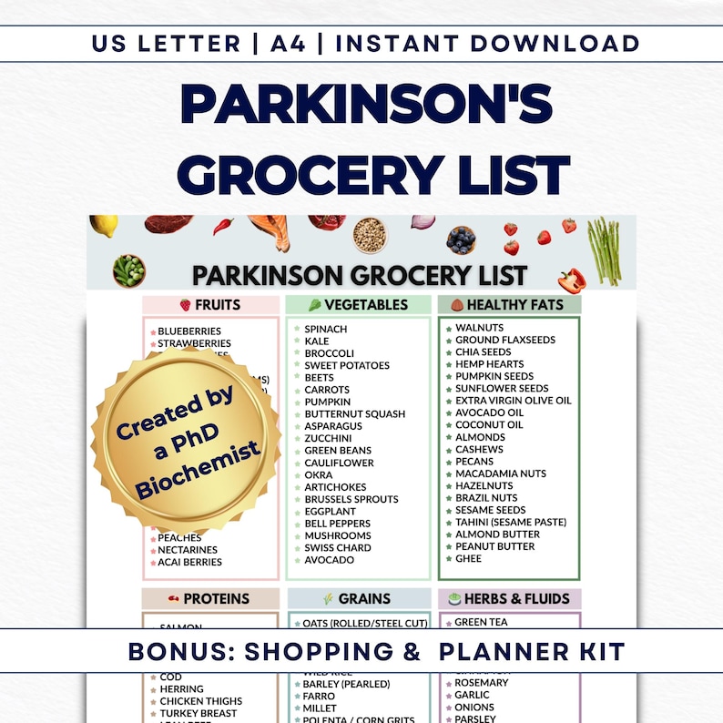 Parkinson Diet Grocery List PDF – Levodopa Friendly Meal Guide, Brain ...