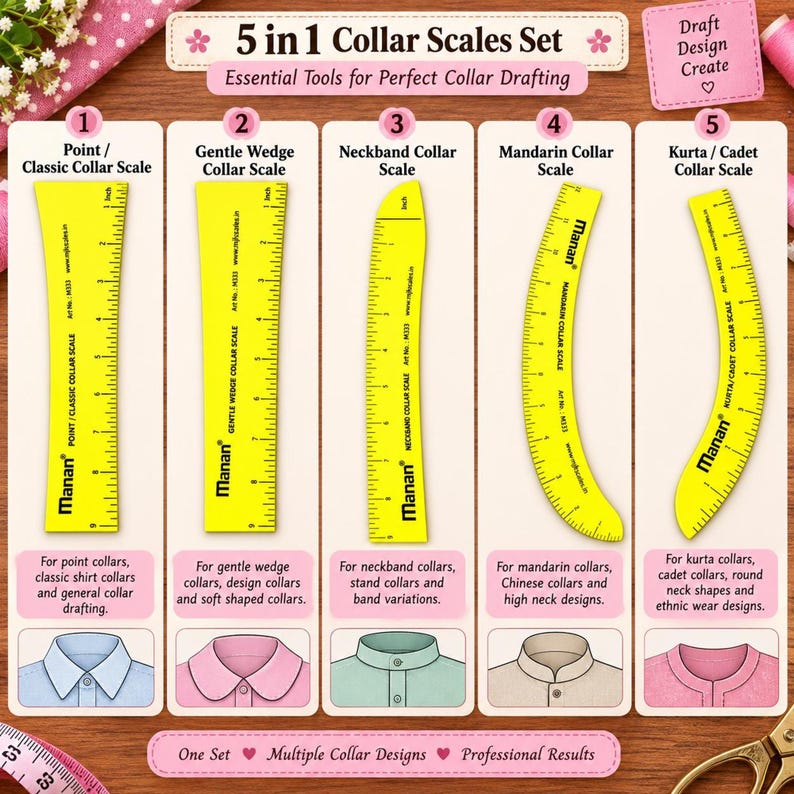 Collar Pattern Drafting Rulers, 5-in-1 Dressmaking Tool, Tailoring ...