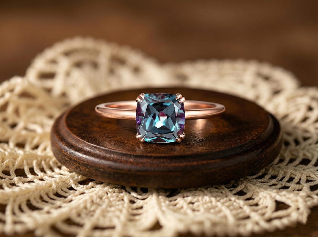 Handmade 14k Gold Cushion Cut Alexandrite Solitaire Ring - Etsy