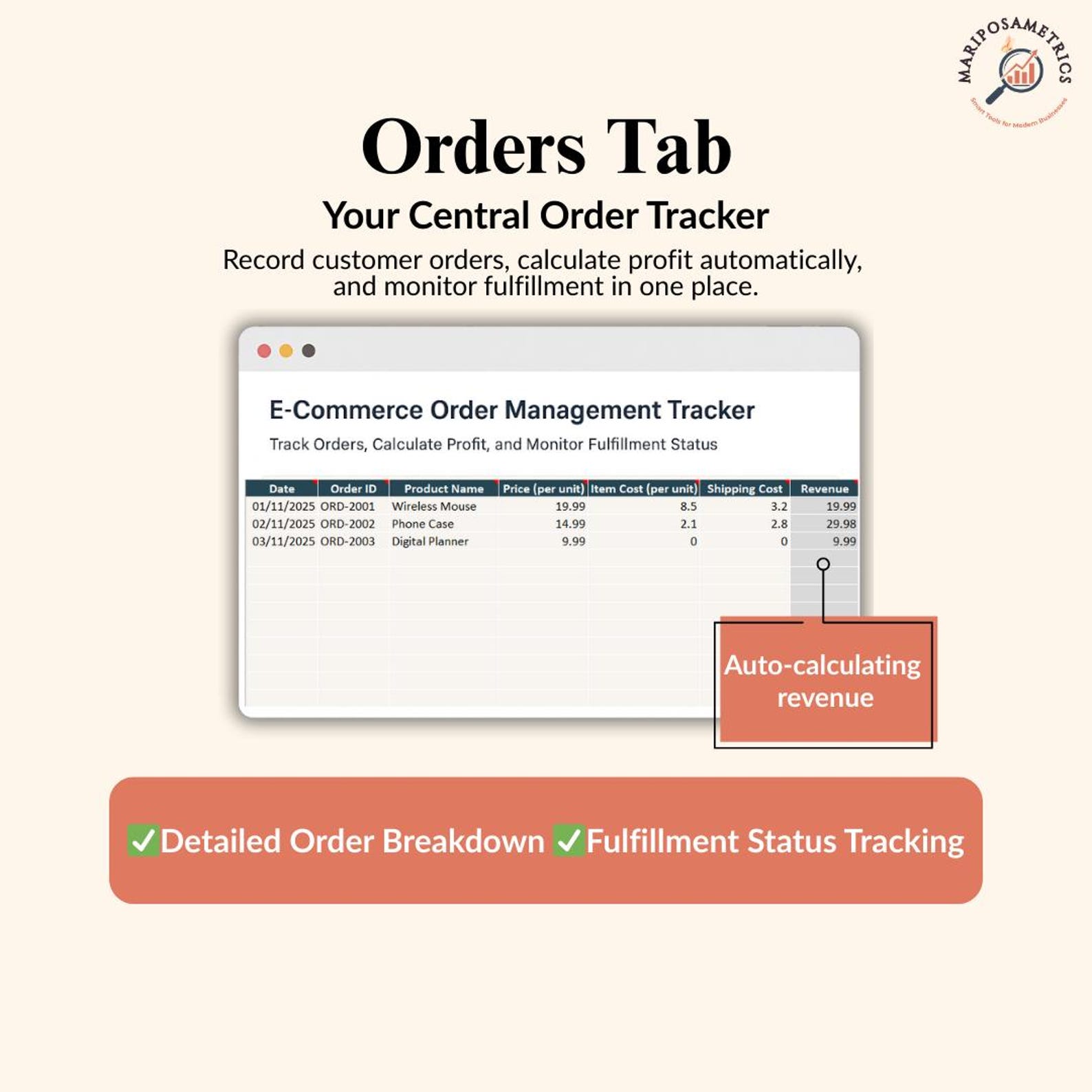 E-commerce Order Management Tracker, Excel & Google Sheets (digital ...