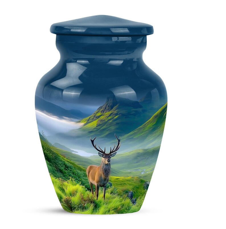 Personalized Deer Cremation Urns for Ashes, Mountain Landscape Memorial ...