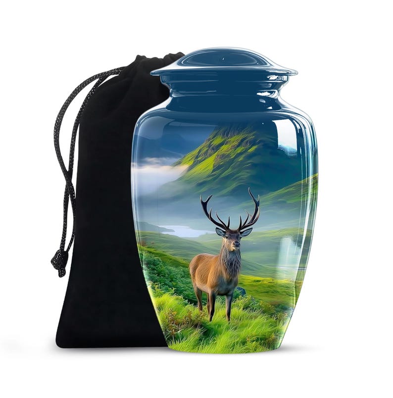 Personalized Deer Cremation Urns for Ashes, Mountain Landscape Memorial ...