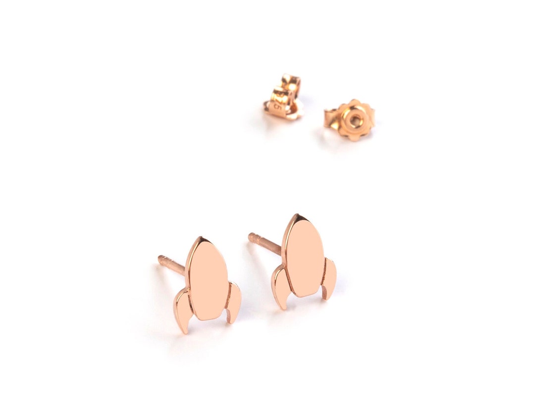 Rocket Ship Studs, Solid Gold Spaceship Earrings, Astronaut Jewelry Nerd - Etsy