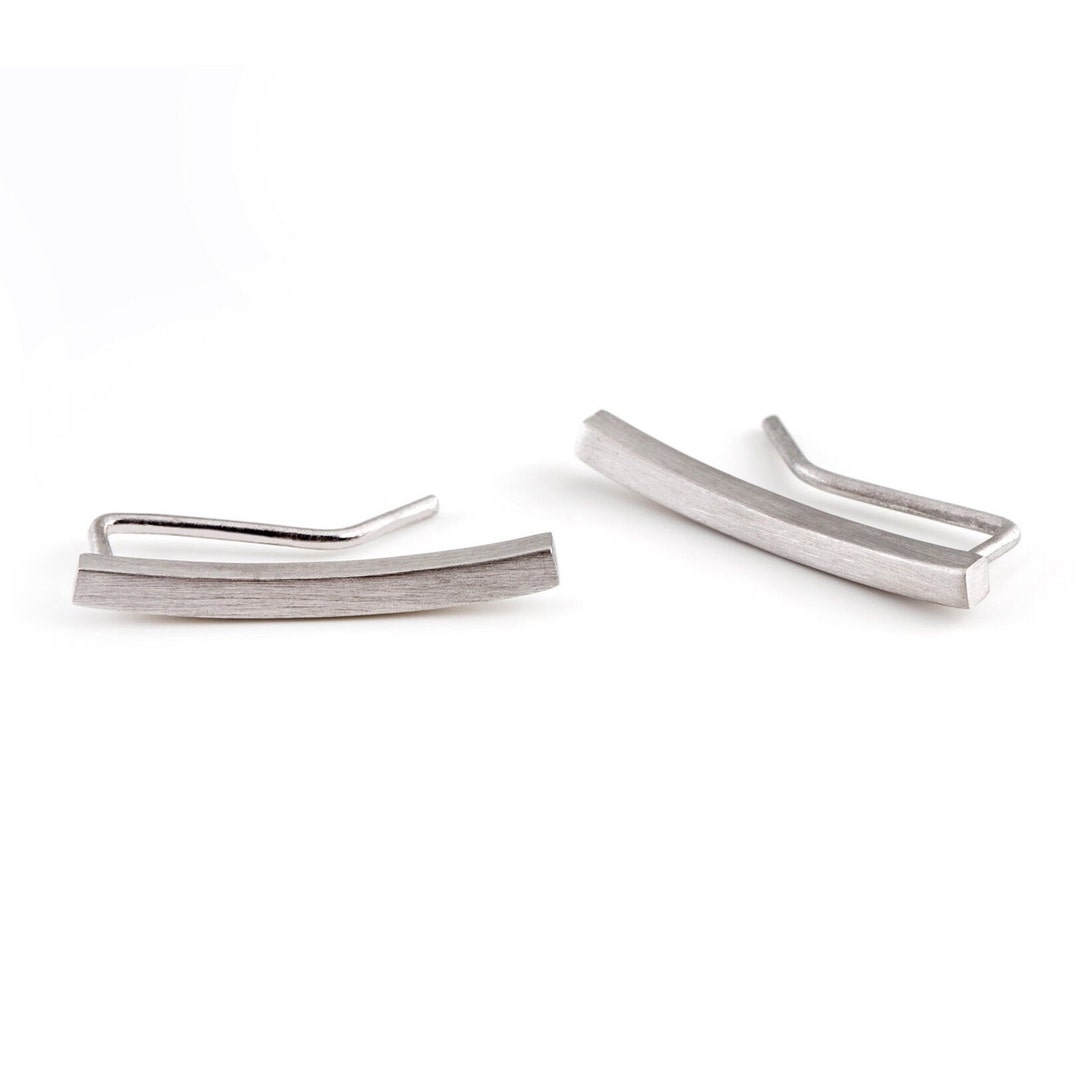 Silver Curved Bar Ear Cuffs, Simple Bar Earrings, Sterling Silver Ear ...