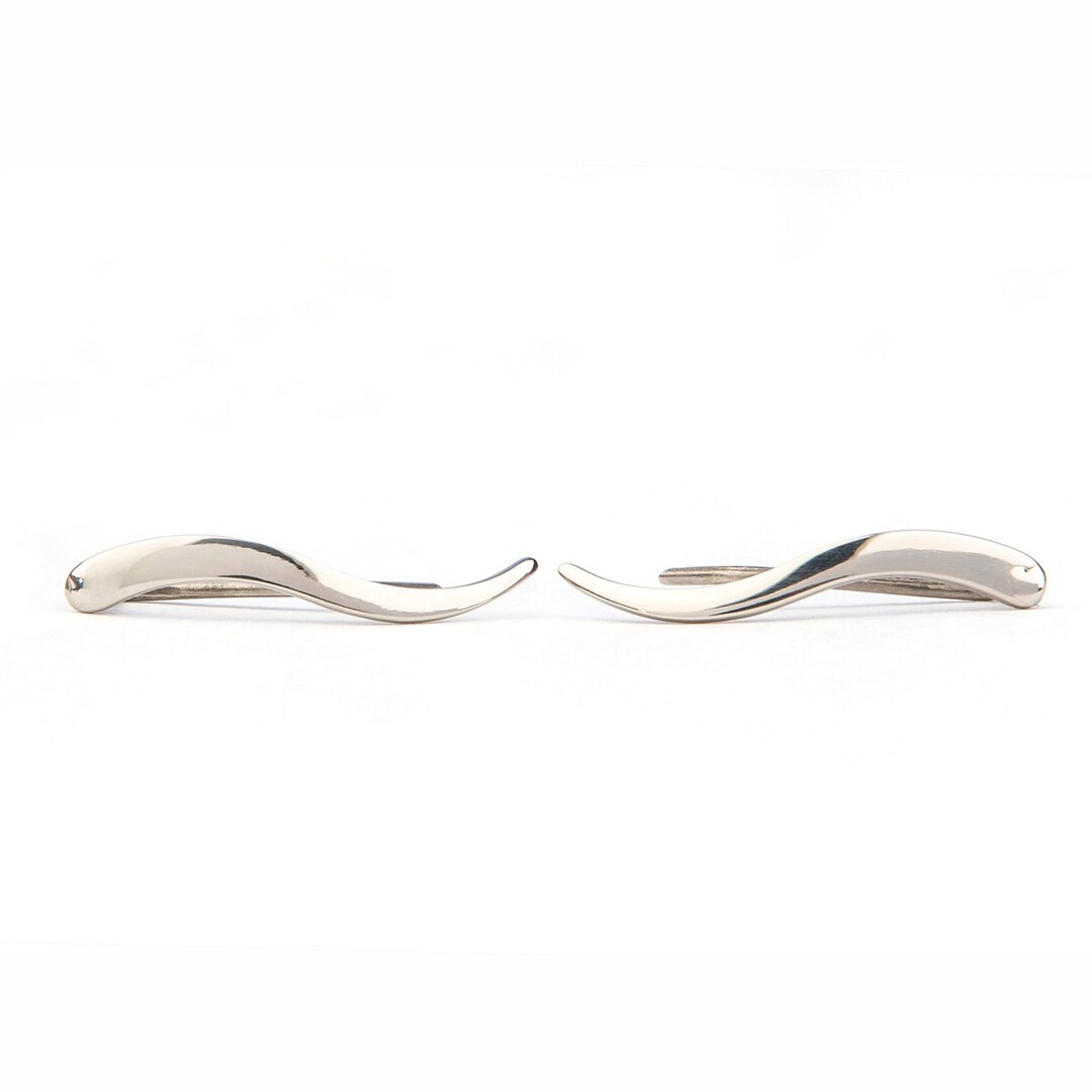 Wavy Ear Climber Titanium, Lobe Ear Crawler Wave Earrings, Minimal ...