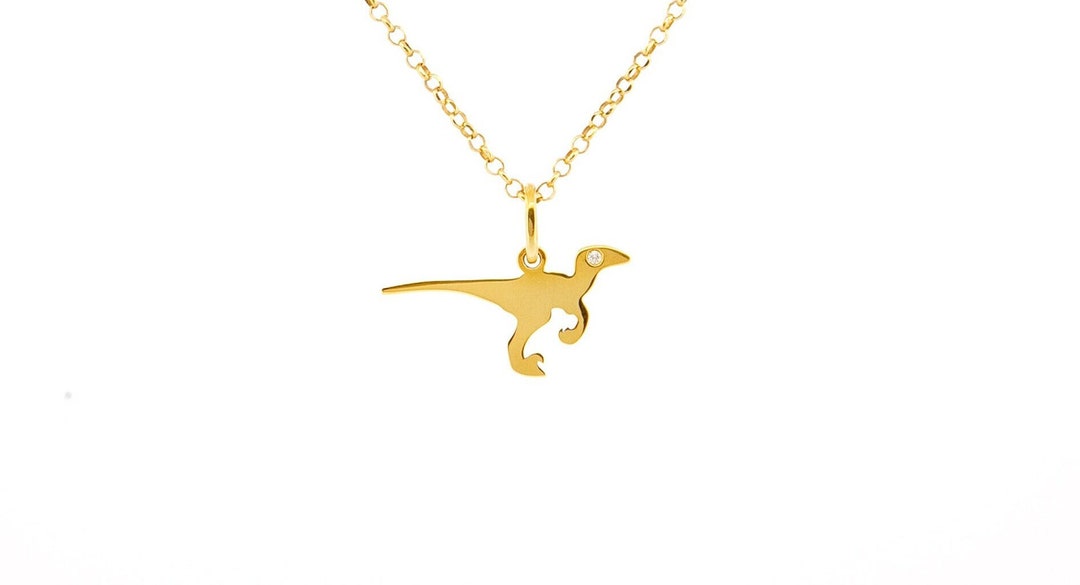 Velociraptor Diamond Pendant, Solid Gold Raptor Jewelry, Precious Stone ...