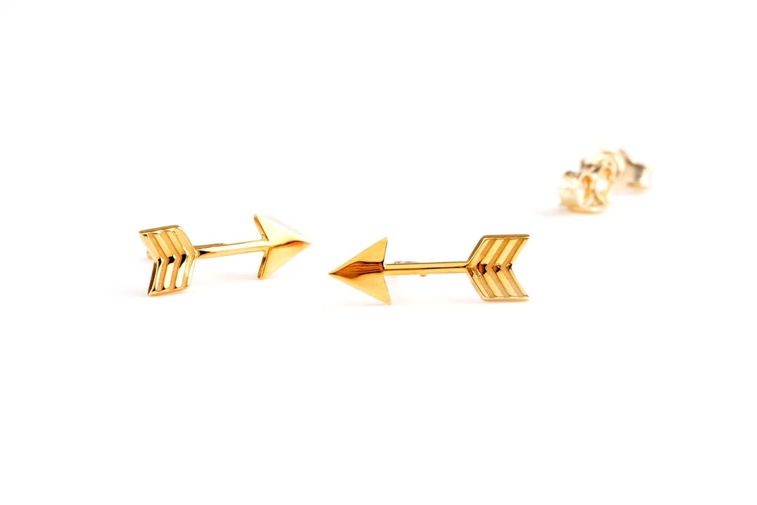 Solid Gold Arrow Earrings, Tribal Studs Arrowhead, Archery Earring - Etsy