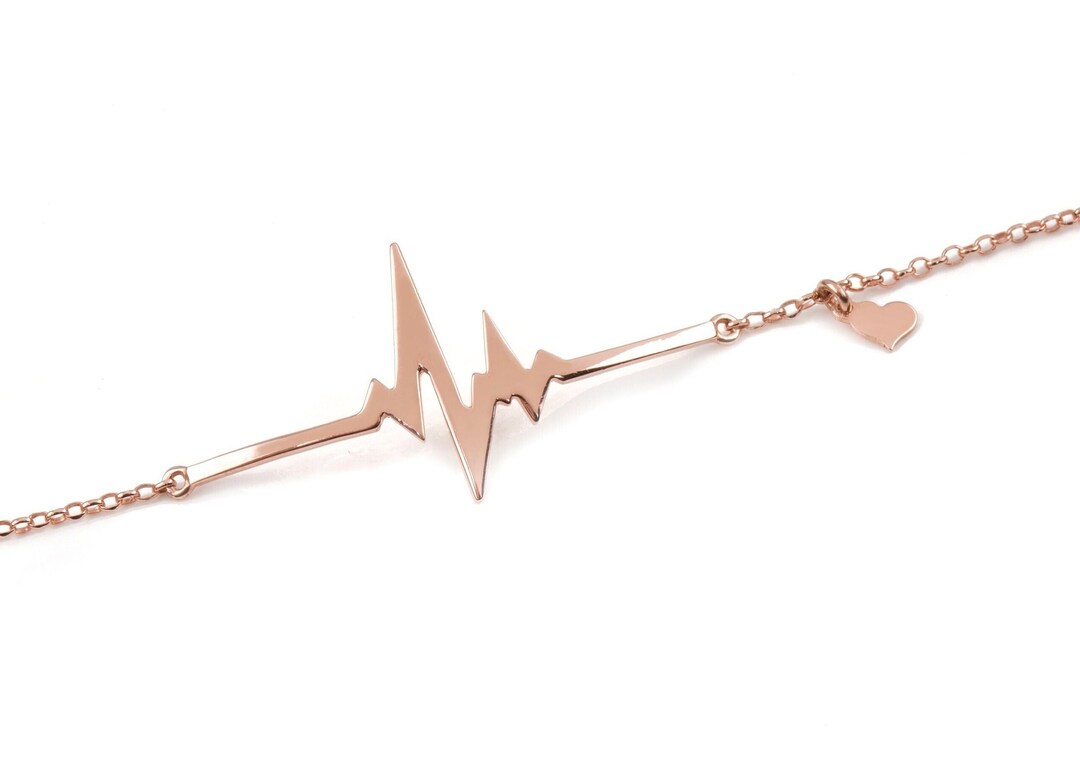 Solid Gold Heartbeat Bracelet, Love Heart Rate Jewelry, Nurse Bracelet ...