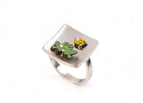 Frog Prince Ring Fairytale Jewelry Titanium Gold Crown Ring - Etsy