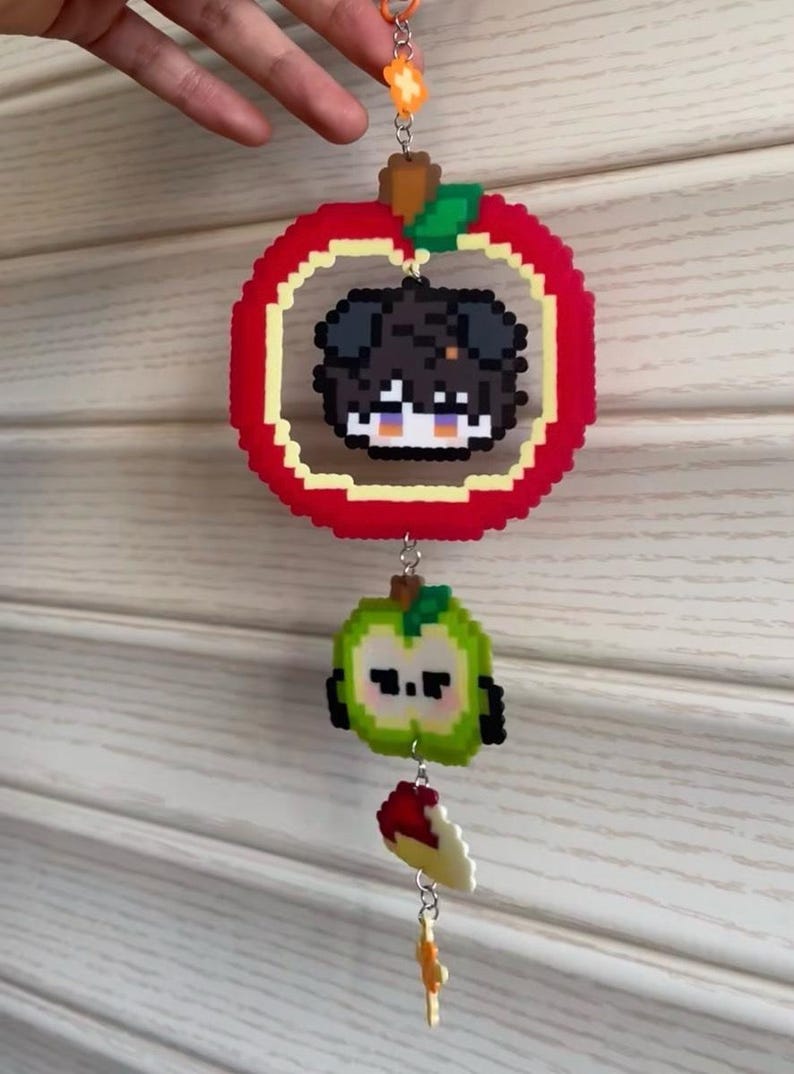 Love and Deep Space Caleb Pixel Apple Charm | Handmade Beaded Decor - Etsy