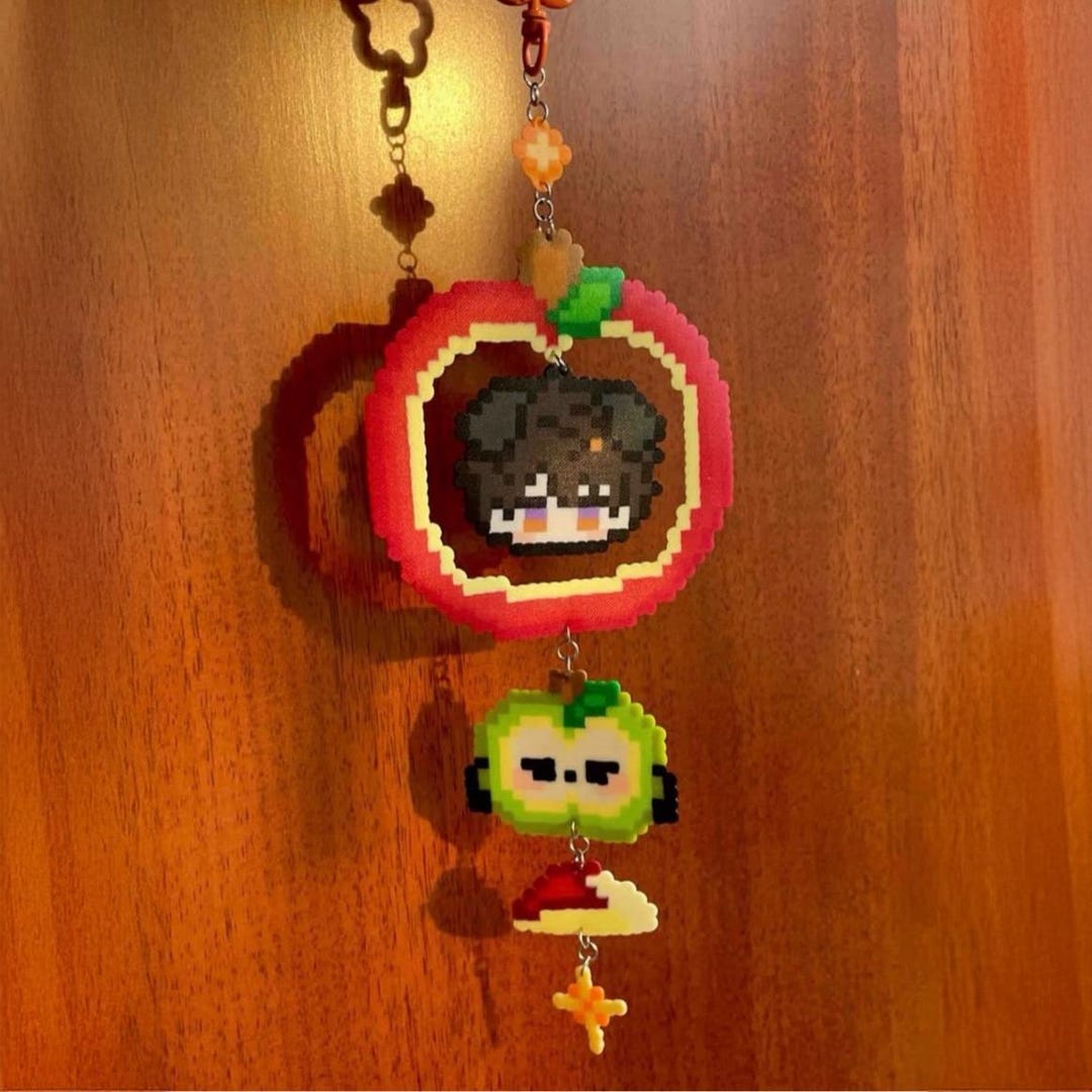 Love and Deep Space Caleb Pixel Apple Charm | Handmade Beaded Decor - Etsy
